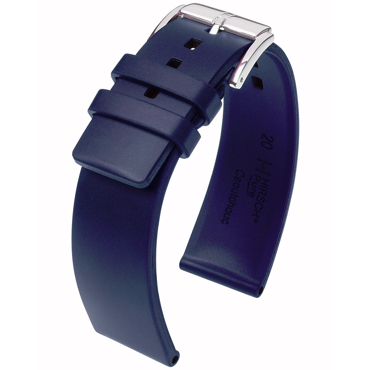 Hirsch Pure Horlogebandje Caoutchouc Natuur Rubber Blauw